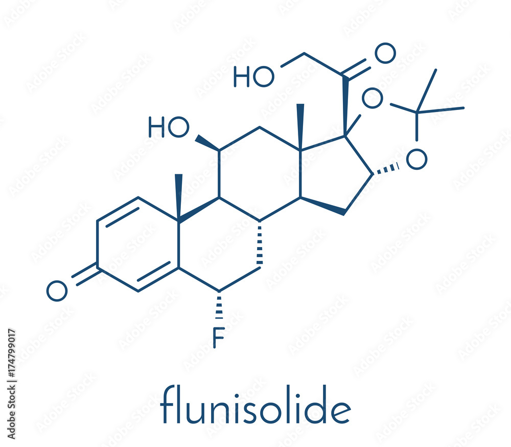 Flunisolide corticosteroid drug molecule. Skeletal formula. Stock ...