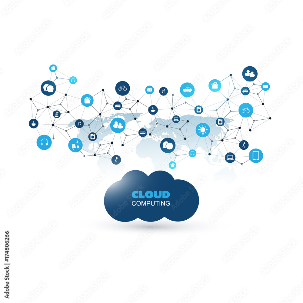 Cloud Computing Design Concept with Icons - Digital Network Connections ...