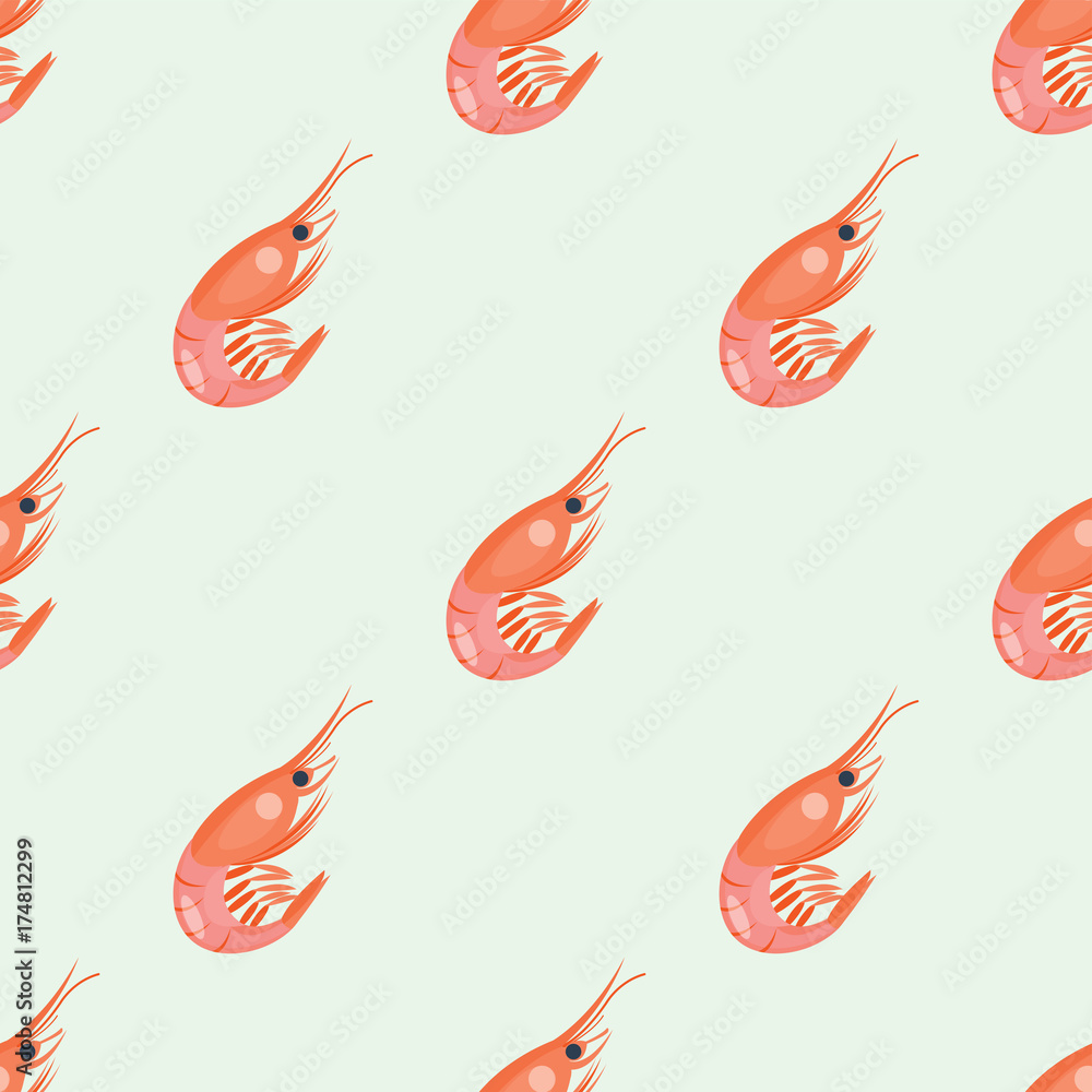 Seamless shrimp pattern vector seafood background ocean design animal ...