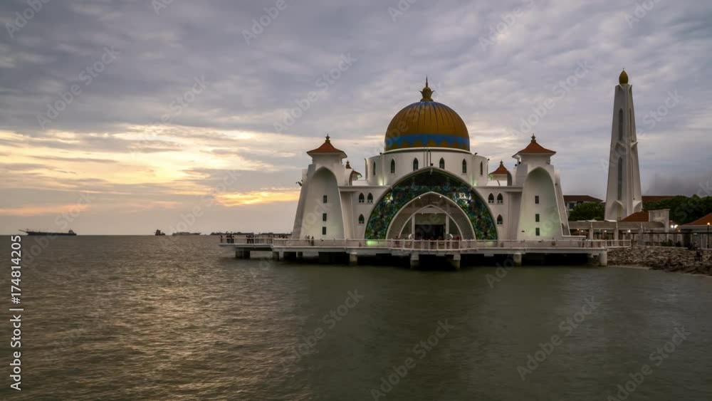 Time lapse of sunset over floating mosque at Melaka, Malaysia Stock ...