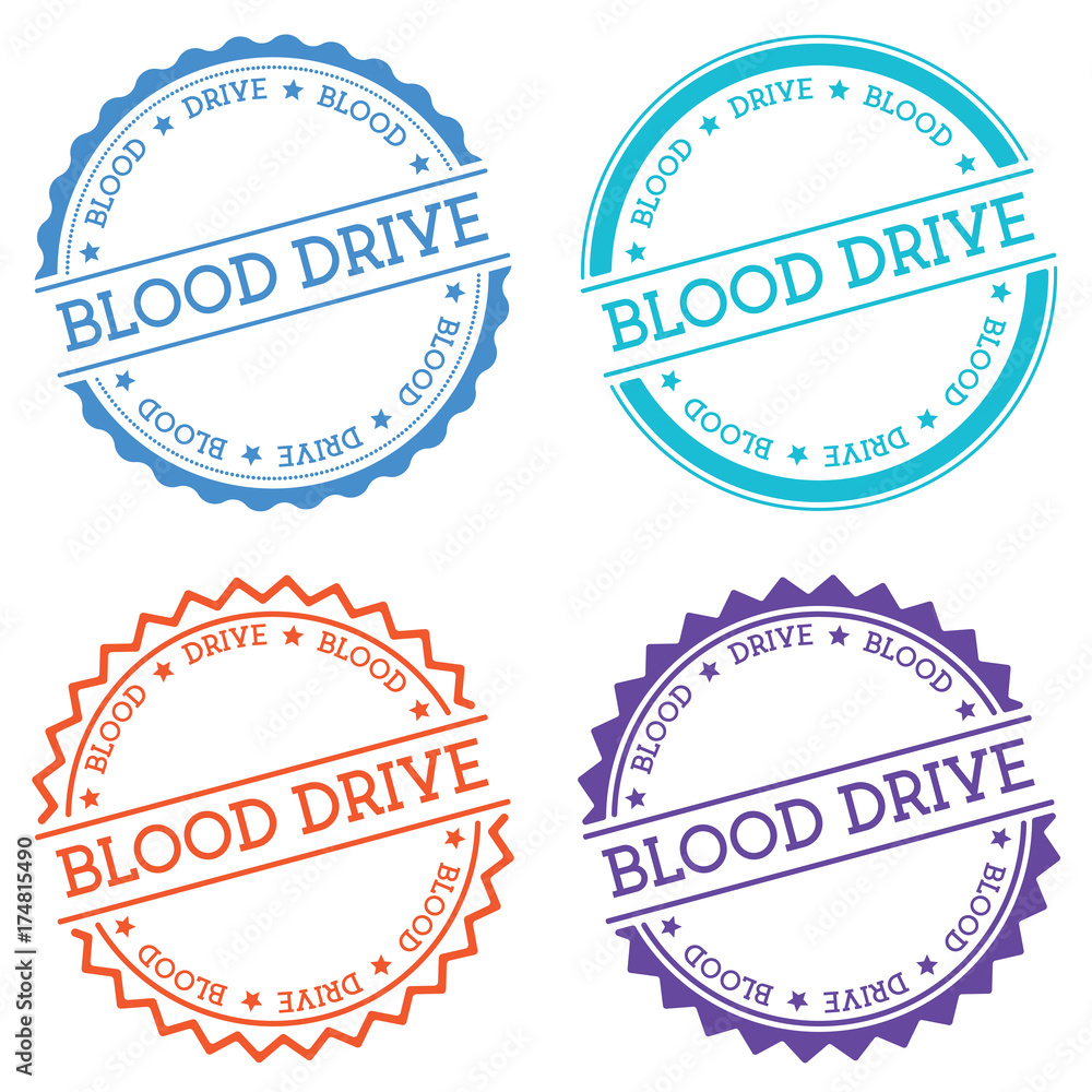 Blood drive badge isolated on white background. Flat style round label ...