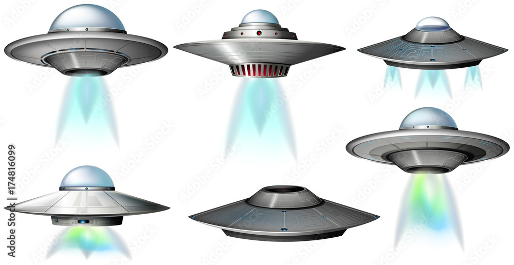 Different designs of UFO flying Stock Vector | Adobe Stock