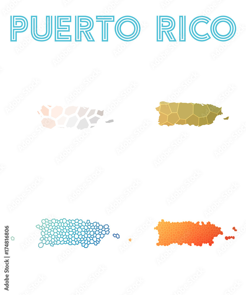 Puerto Rico polygonal map. Mosaic style maps collection. Bright ...