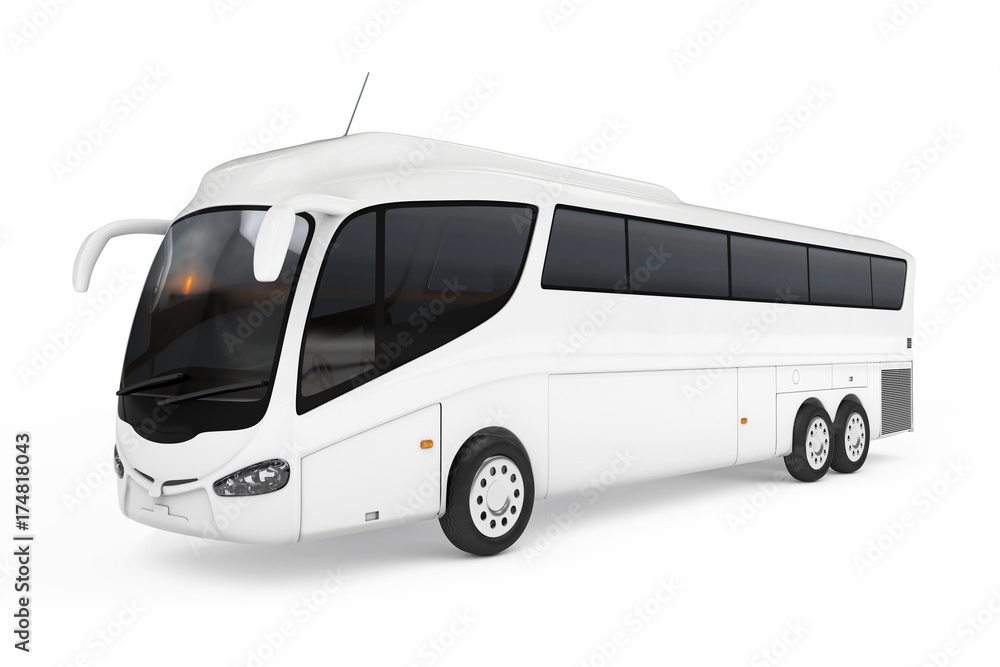 Big White Coach Tour Bus with Blank Surface for Yours Design. 3d ...