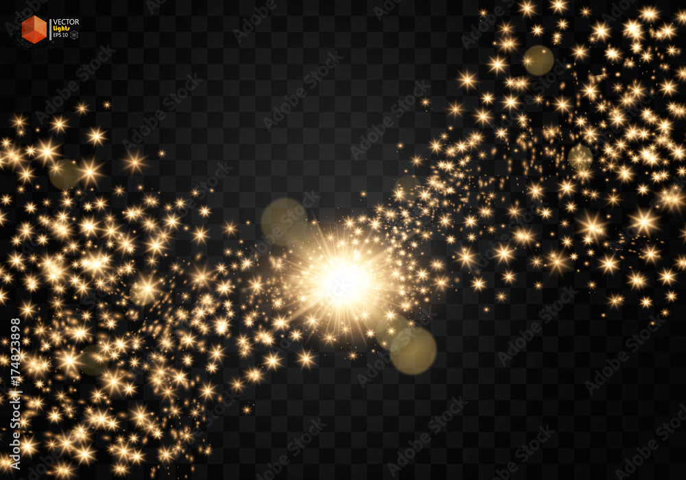 Cosmic glittering wave. Gold glittering stars dust trail sparkling ...