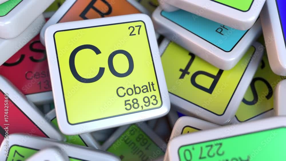 Cobalt Co block on the pile of periodic table of the chemical elements ...