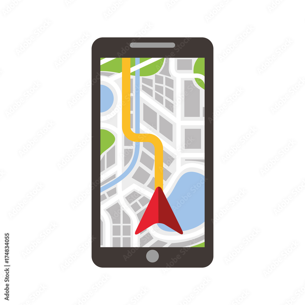 road map direction in mobile phone with arrow pointer vector ...