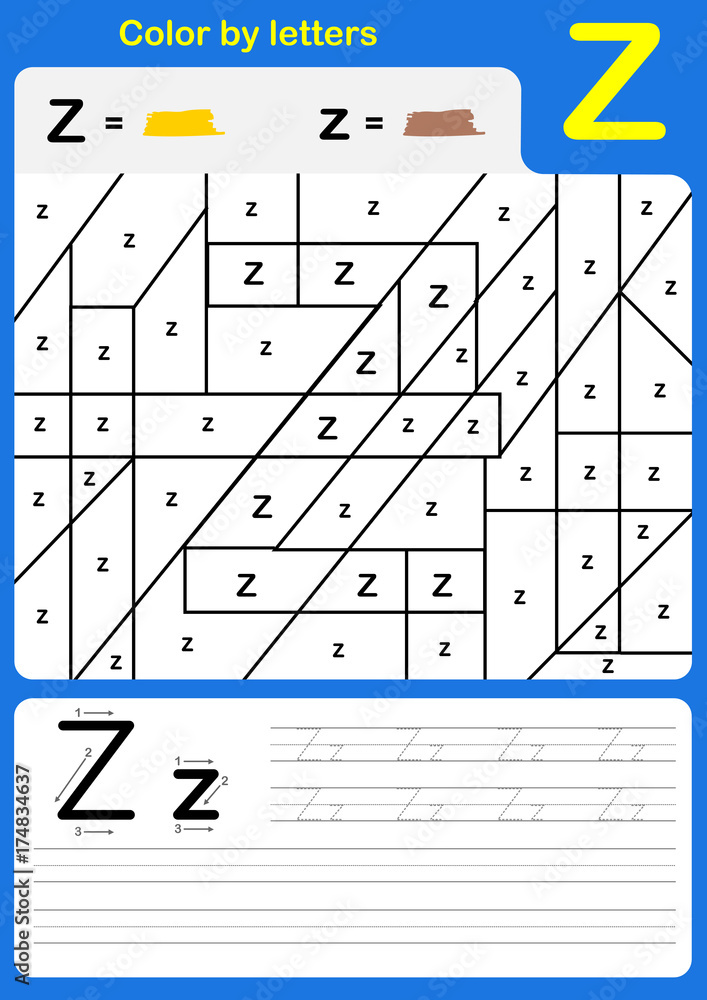 Color by letter alphabet worksheet : Color and Writing A-Z Stock Vector ...