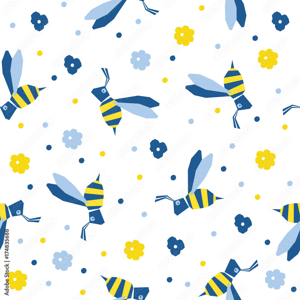 Abstract handmade bee seamless pattern background. Childish handcrafted ...