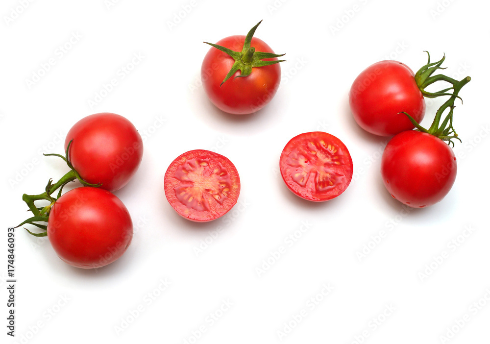 Tomatoes collection of whole and sliced isolated on white background ...