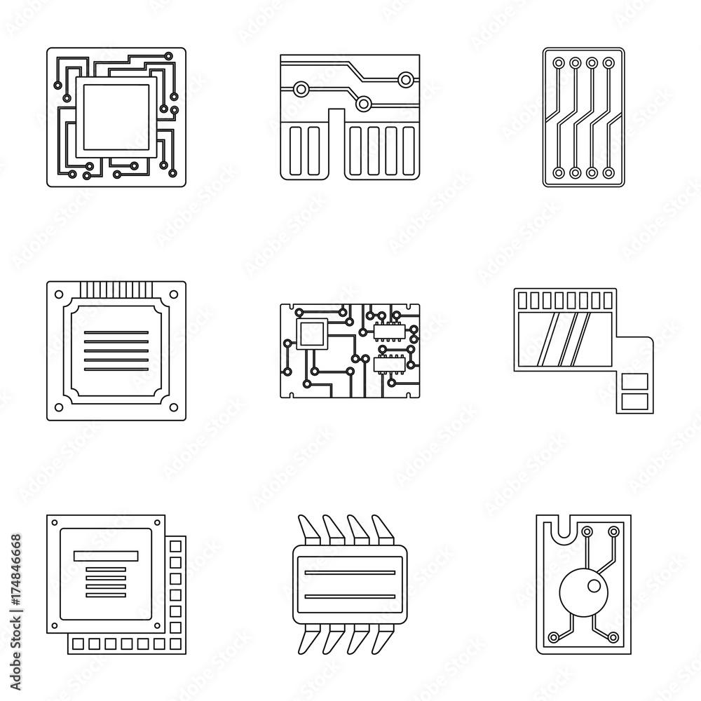 Transistor icons set, outline style Stock Vector | Adobe Stock