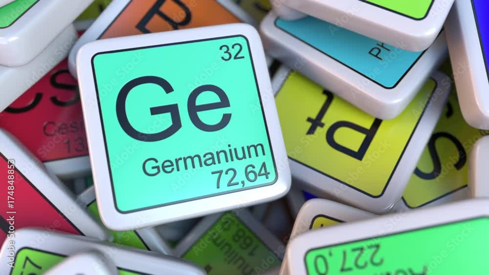 Germanium Ge block on the pile of periodic table of the chemical ...