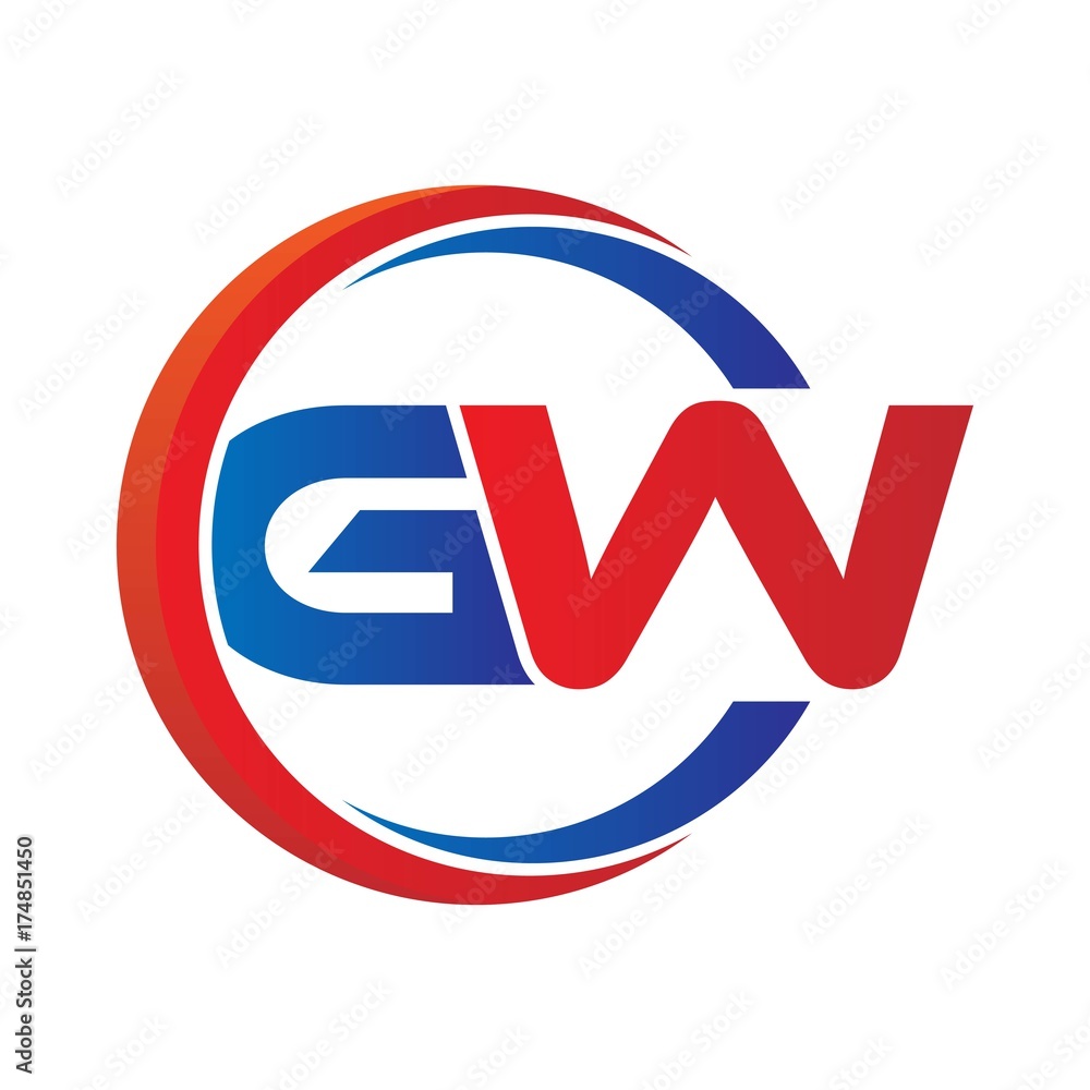 gw logo vector modern initial swoosh circle blue and red Stock Vector ...