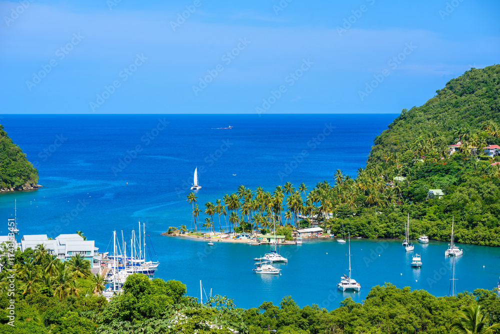 Marigot Bay, Saint Lucia, Caribbean. Tropical bay and beach in exotic ...