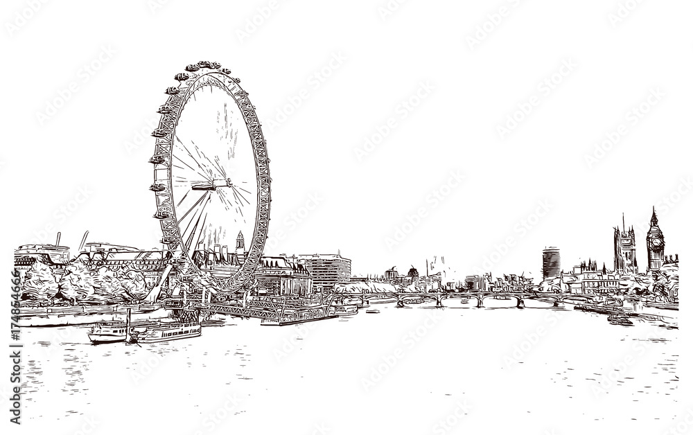 Sketch of London UK ( United kingdom, England ) in vector illustration ...