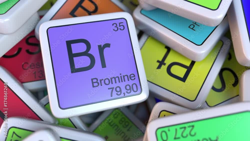 Bromine Br block on the pile of periodic table of the chemical elements ...