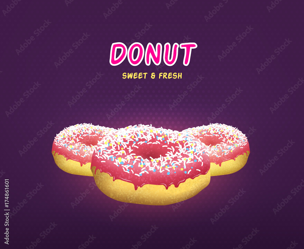 Realistic glazed donut vector illustration. Donut package design ...
