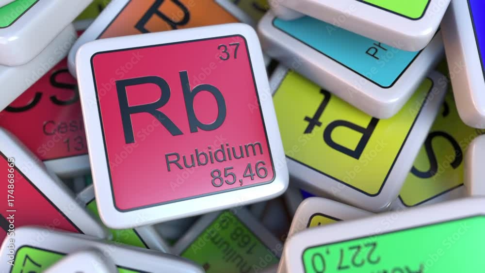 Rubidium Rb block on the pile of periodic table of the chemical ...