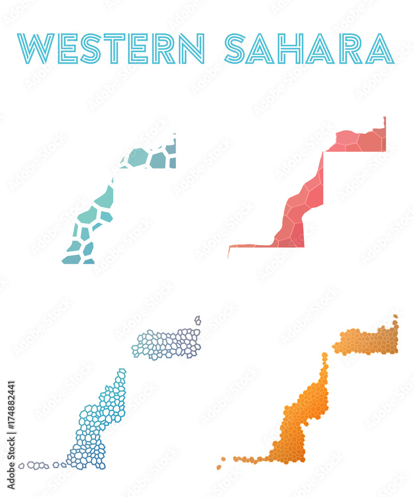 Western Sahara polygonal map. Mosaic style maps collection. Bright ... Western Sahara polygonal map. Mosaic style maps collection. Bright ...