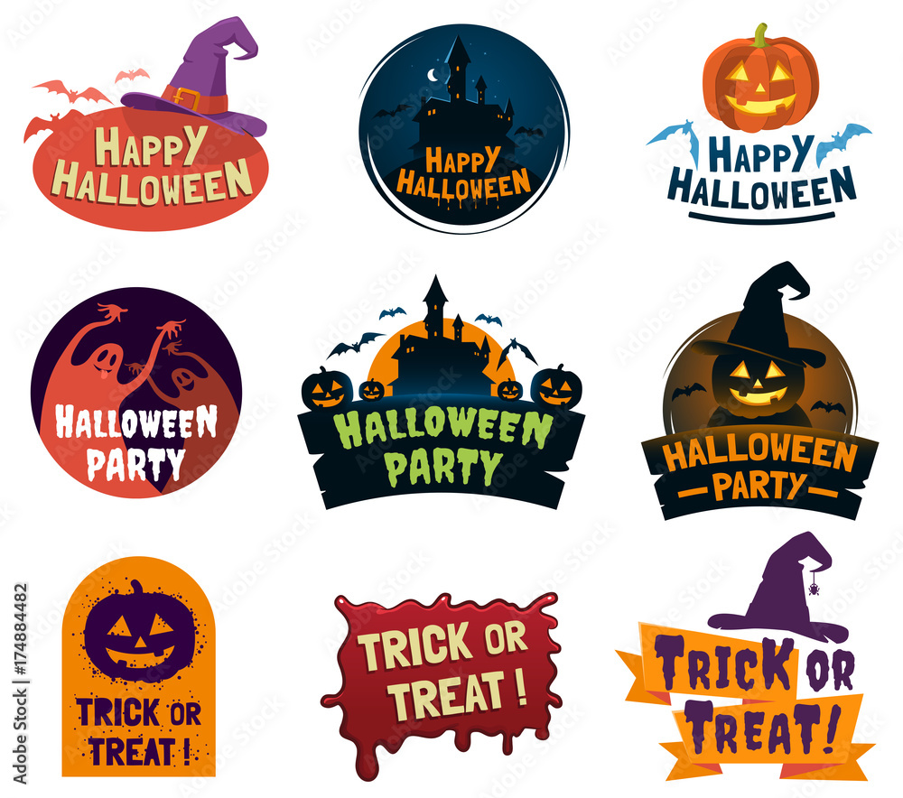 Set of Halloween signs, badges and labels design. Happy Halloween ...