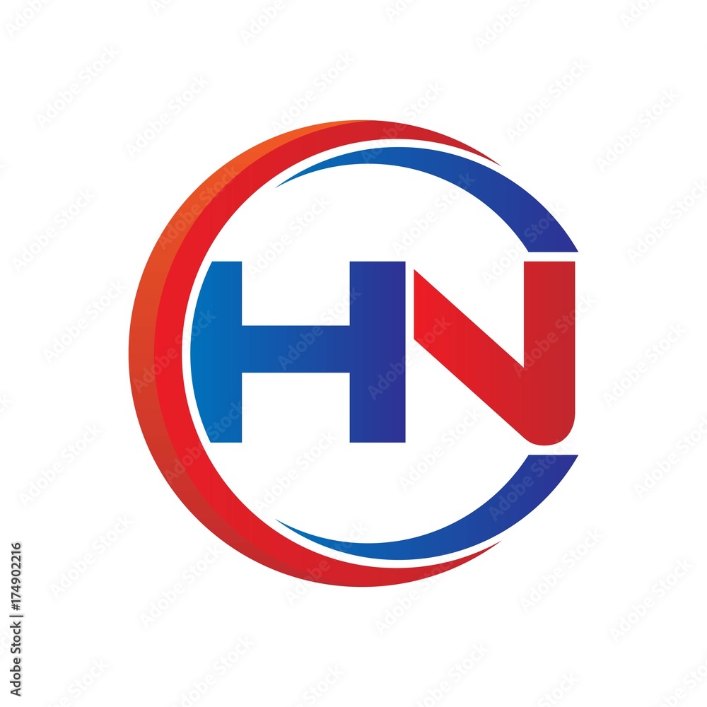 hn logo vector modern initial swoosh circle blue and red Stock Vector ...