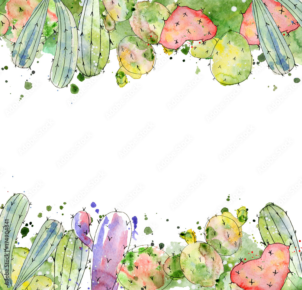 Tropical cactus arrangements, borders, frames watercolor cacti print ...