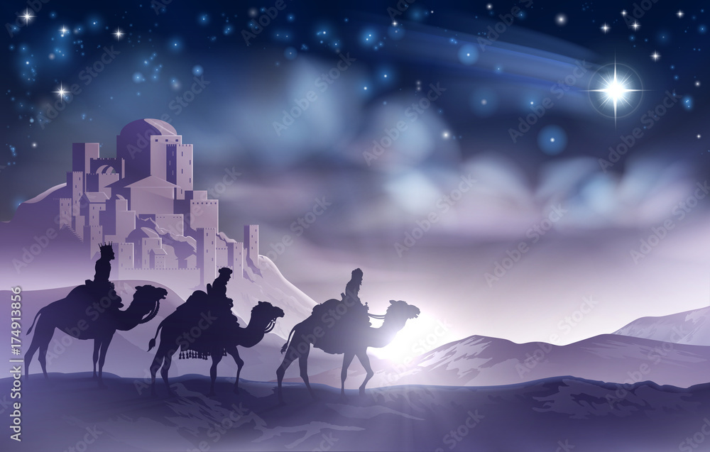 Three Wise Men Nativity Christmas Illustration Stock Vector | Adobe Stock