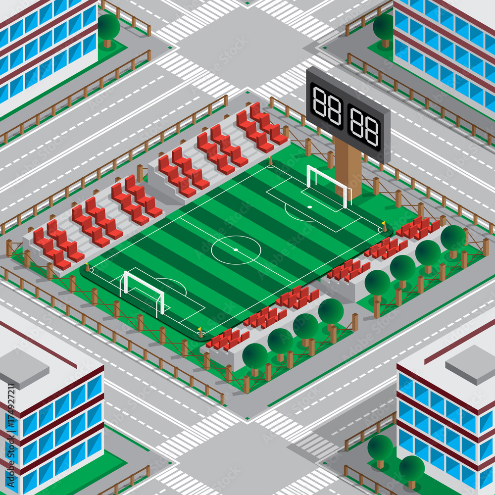 Map of the stadium with a football field. Isometric. Vector ...