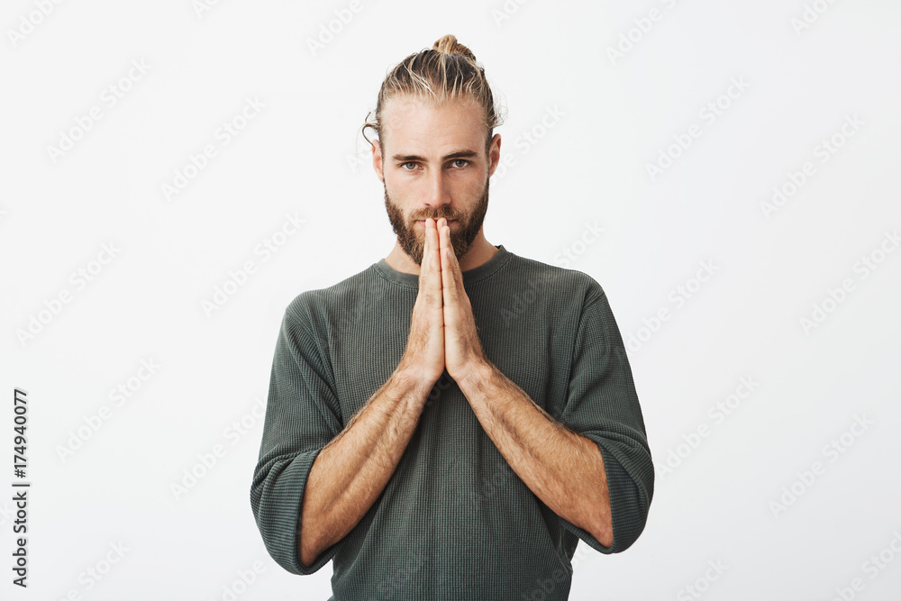 Please forgive me. Unhappy beautiful swedish man with sorrowful ...