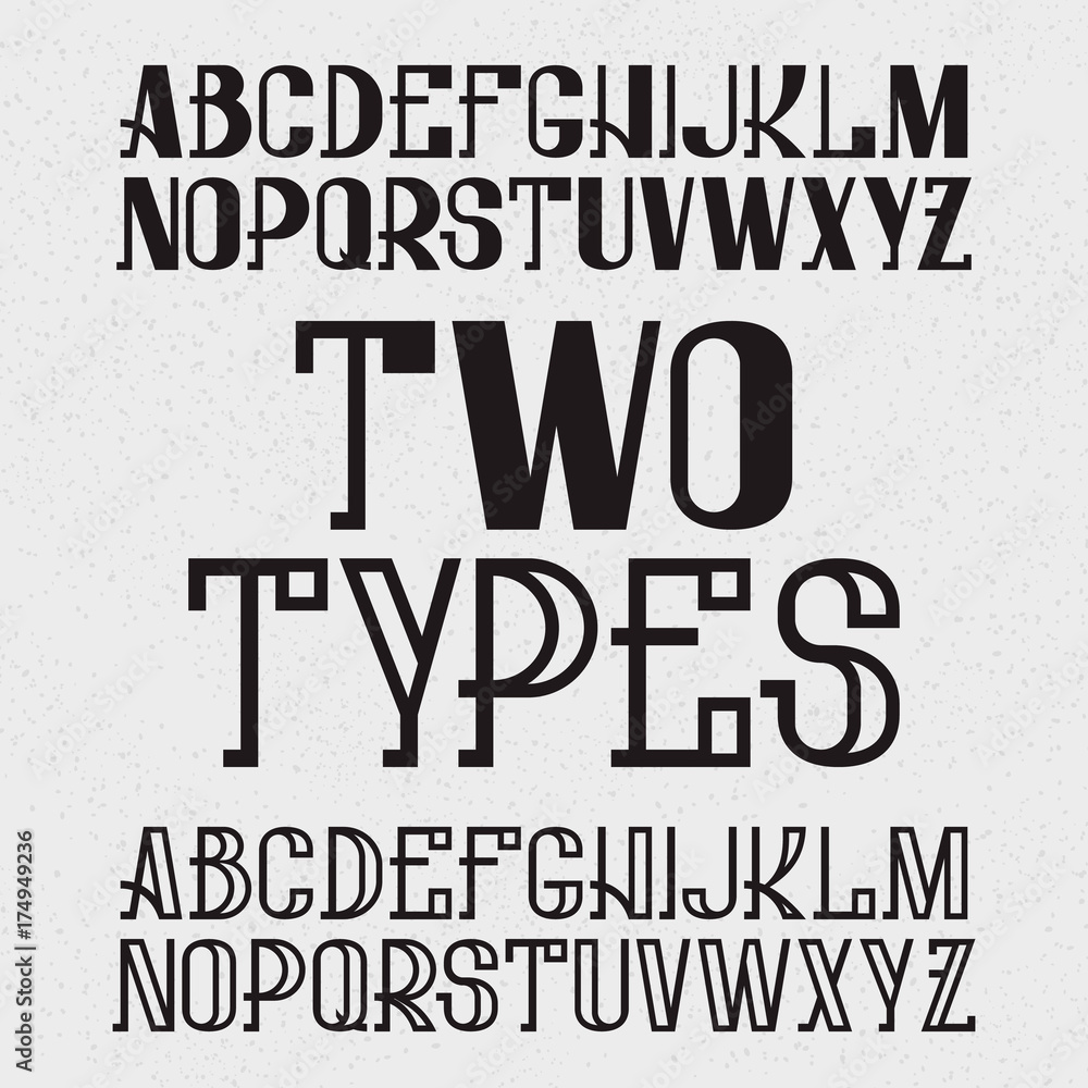 Two Types Of Font Full And Hollow Black Capital Letters Isolated