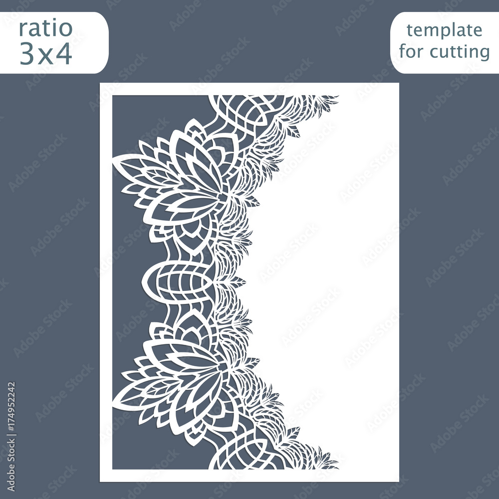 Laser cut wedding invitation card template with space for text. Cut out ...