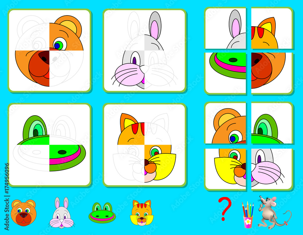 Logic exercise for young children. Need to find the missing parts of ...