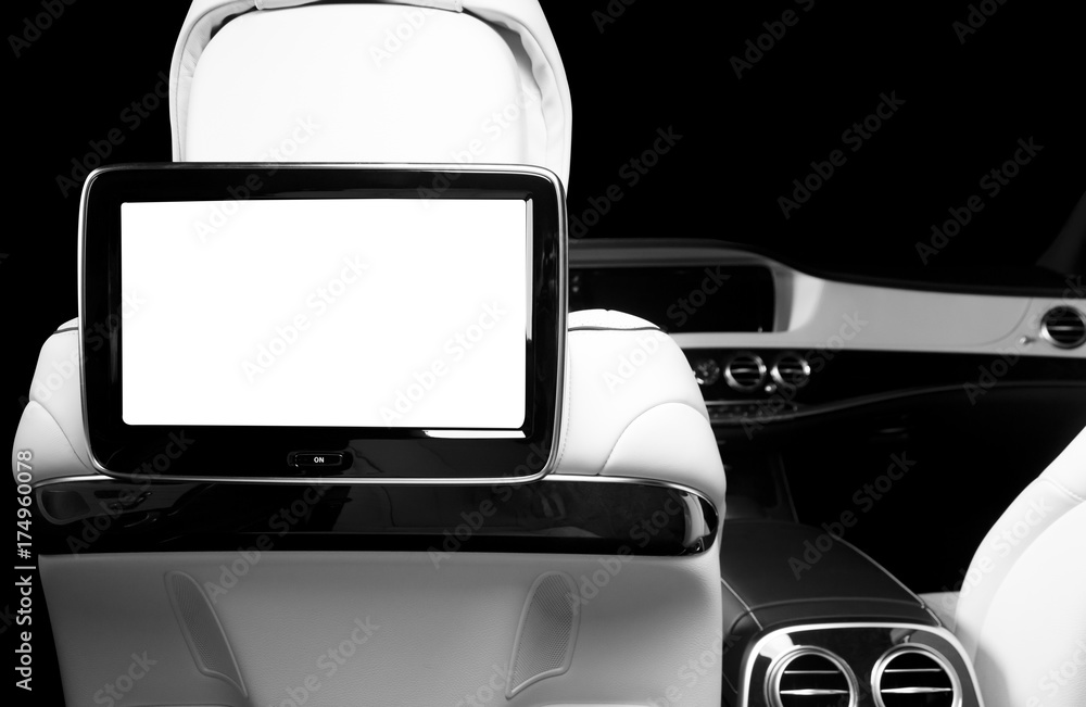 Car inside. Interior of prestige luxury modern car. Back seats with ...