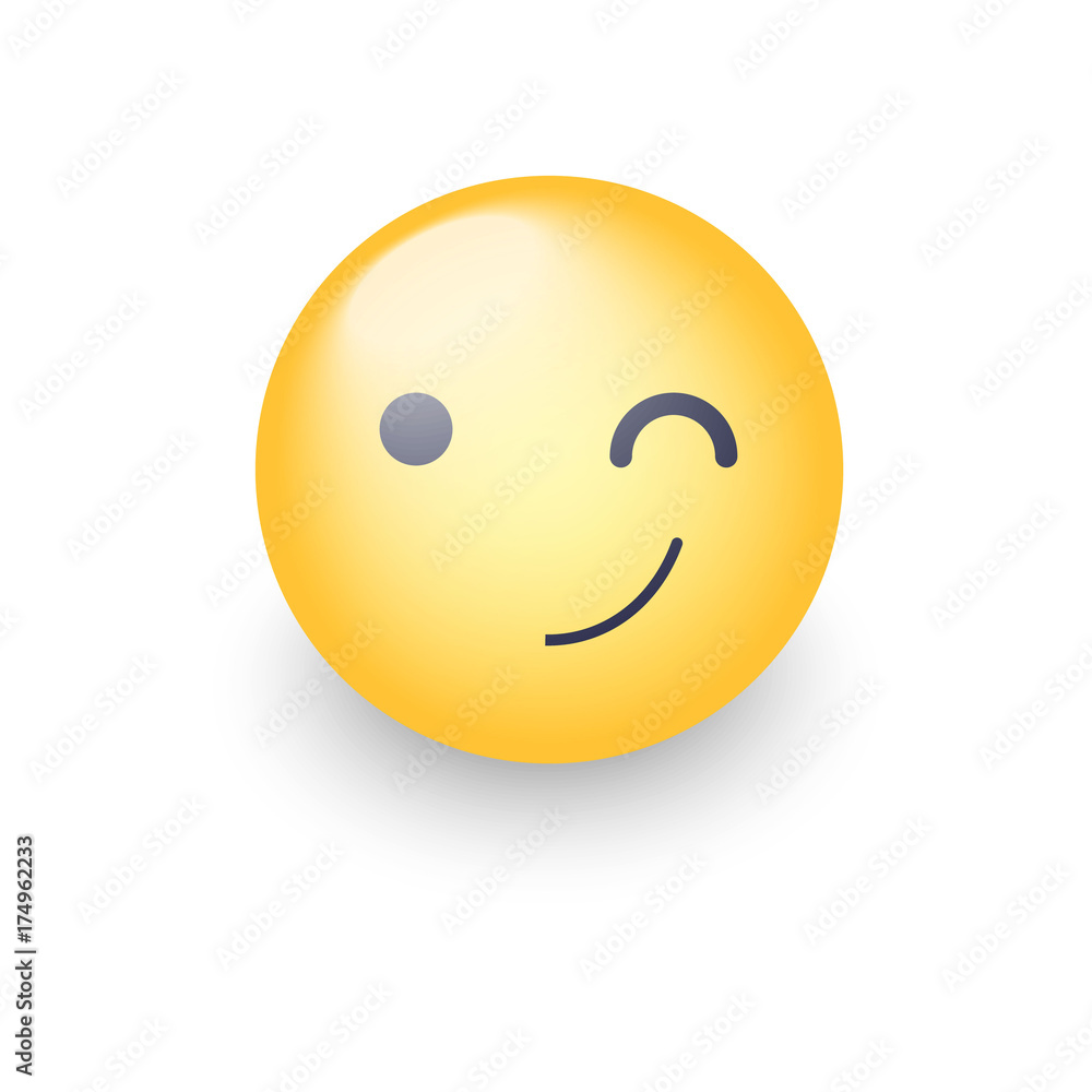 Winking fun cartoon emoji face. Wink and smile happy emoticon. Smiley ...