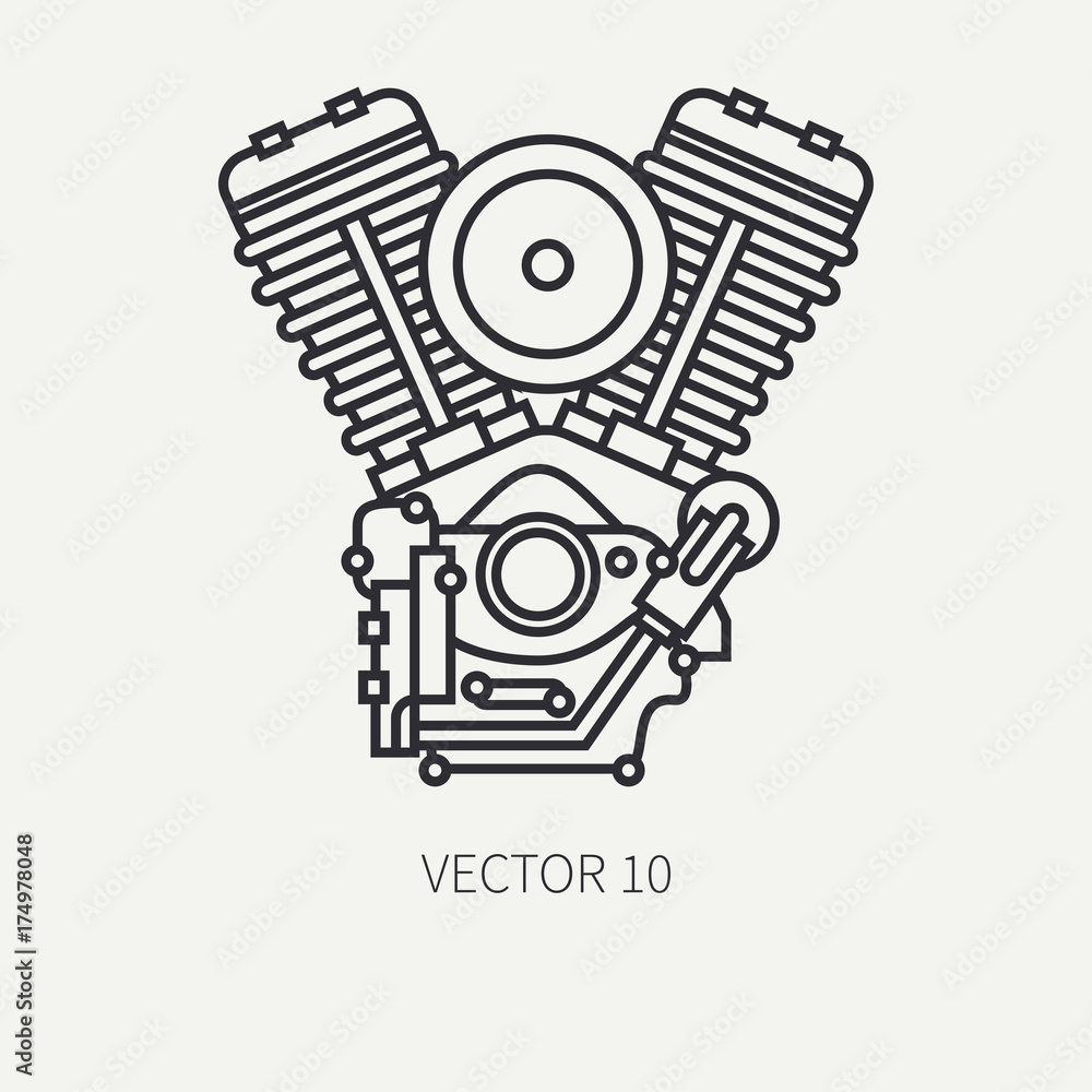 Line flat plain vector motorcycle icon classic bike v power motor ...