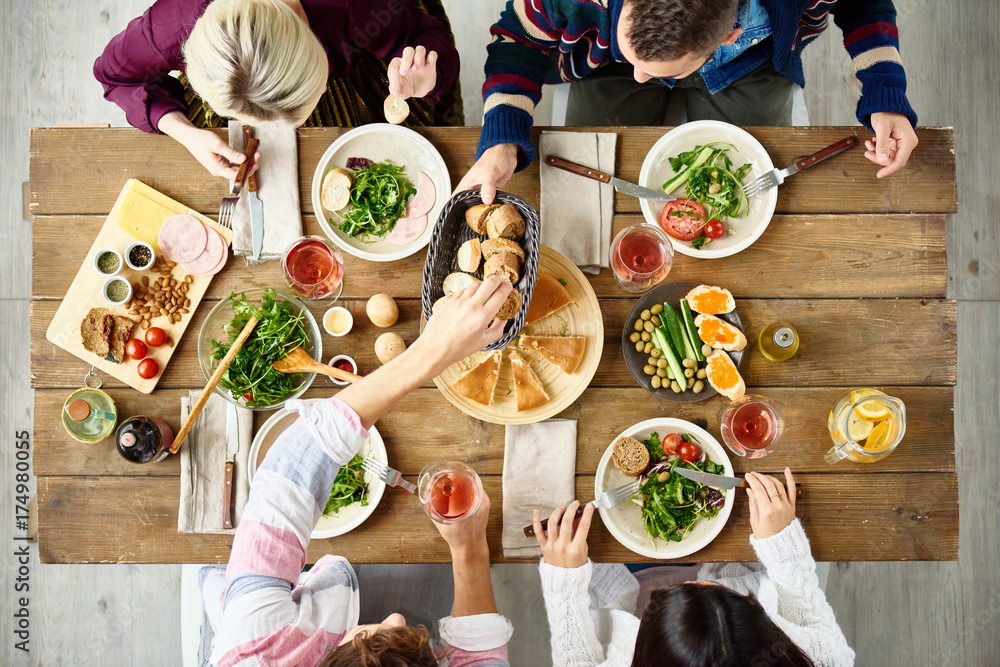 Dinner Table With Food And People