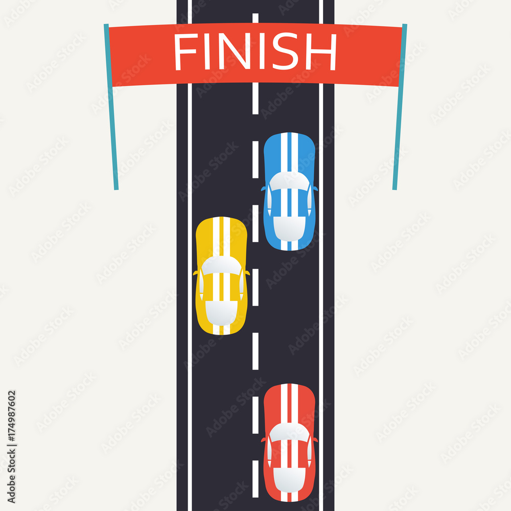 Red racing car crossing the finish line. Car Race design template in ...