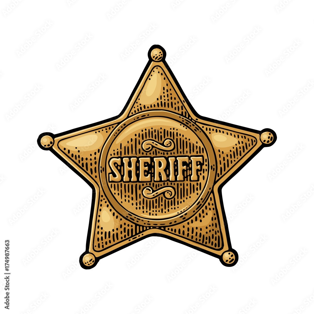 Sheriff star. Vintage color vector engraving illustration Stock Vector ...