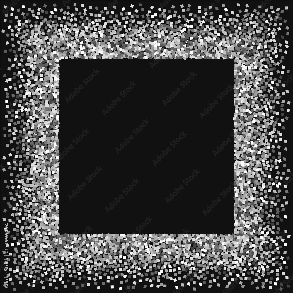 Silver glitter. Square messy frame with silver glitter on black ...
