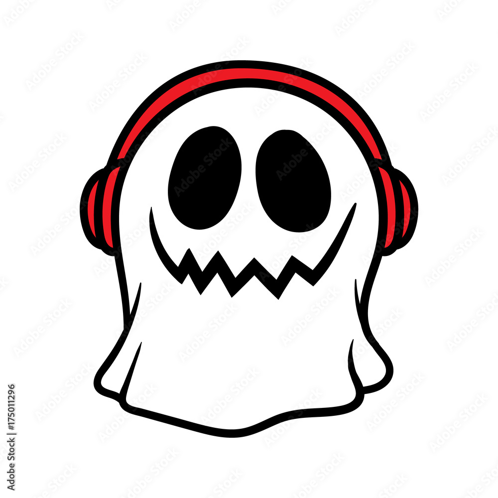 Cartoon Ghost Wearing Headphones Stock Vector | Adobe Stock