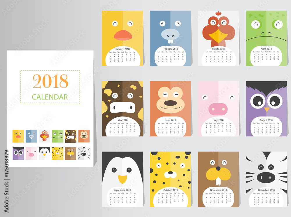 Funny animal calendar 2018 design,The year of the dog monthly cards ...