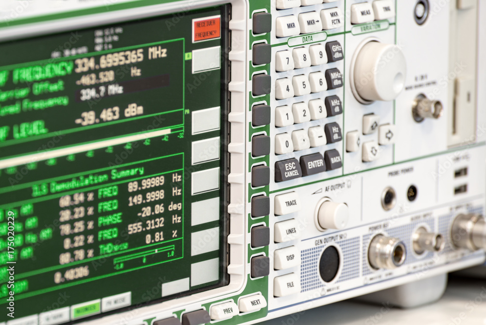 Fragment of a modern digital oscilloscope. Scientific measuring ...