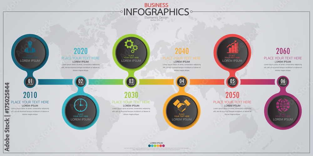 Infographic business horizontal timeline process chart template. Vector ...