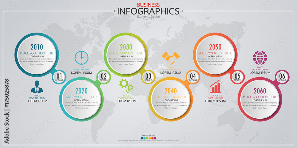 Infographic business horizontal timeline process chart template. Vector ...