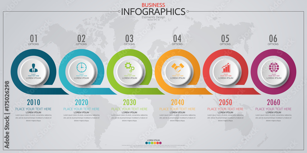 Infographic business horizontal timeline process chart template. Vector ...
