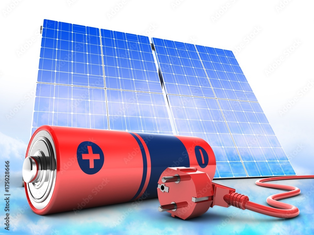 3d battery with solar panel Stock Illustration | Adobe Stock