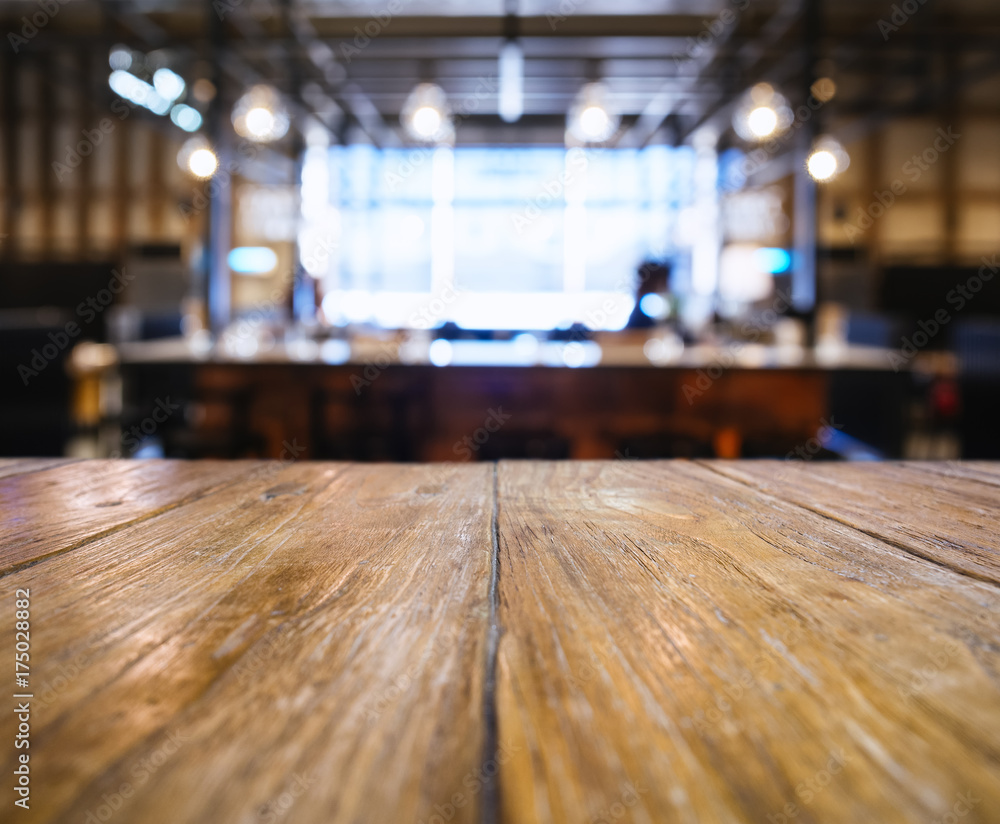 Table top counter Bar with Blur Bar Restaurant background Stock Photo ...