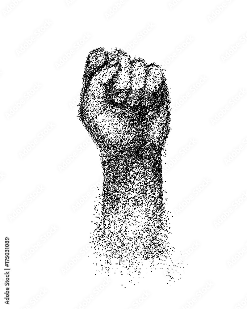 Hand elbow, raised up clenched fist engraving. Hand on elbow, raised up ...