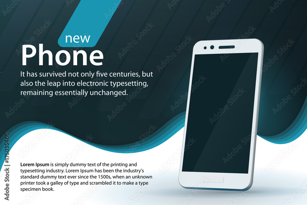 White modern smartphone on a gray background. Sale and discounts banner ...
