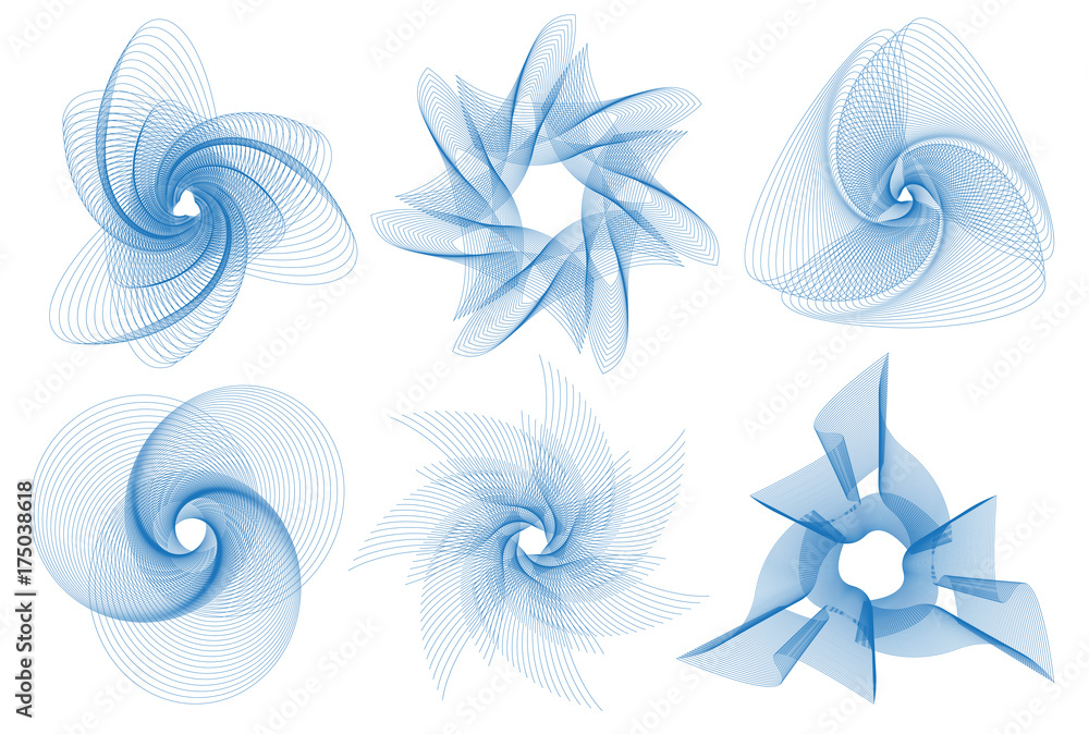 Guilloche vector pattern set (watermarks). Useful for banknote, diploma ...